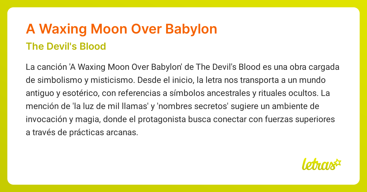 Significado de la canción A WAXING MOON OVER BABYLON (The Devil's Blood ...