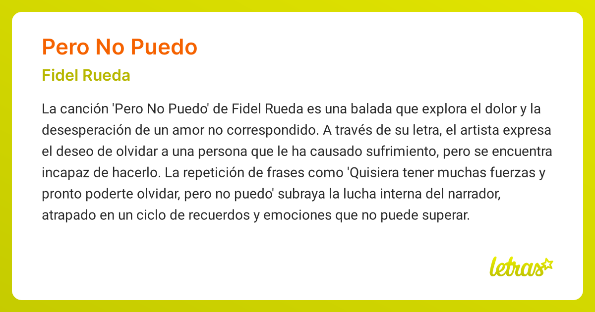 Significado de la canción PERO NO PUEDO (Fidel Rueda) - LETRAS.COM