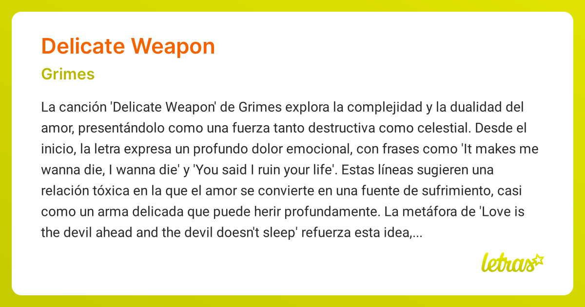 Significado de la canción DELICATE WEAPON (Grimes) - LETRAS.COM