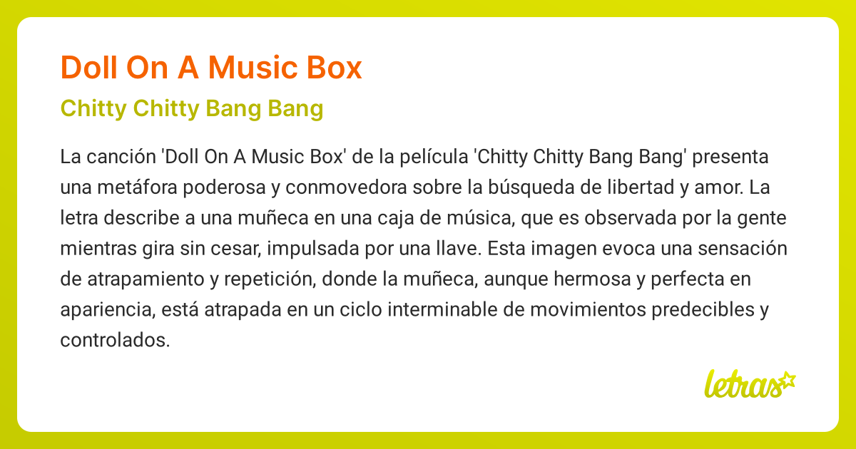 Significado de la canción DOLL ON A MUSIC BOX (Chitty Chitty Bang Bang ...