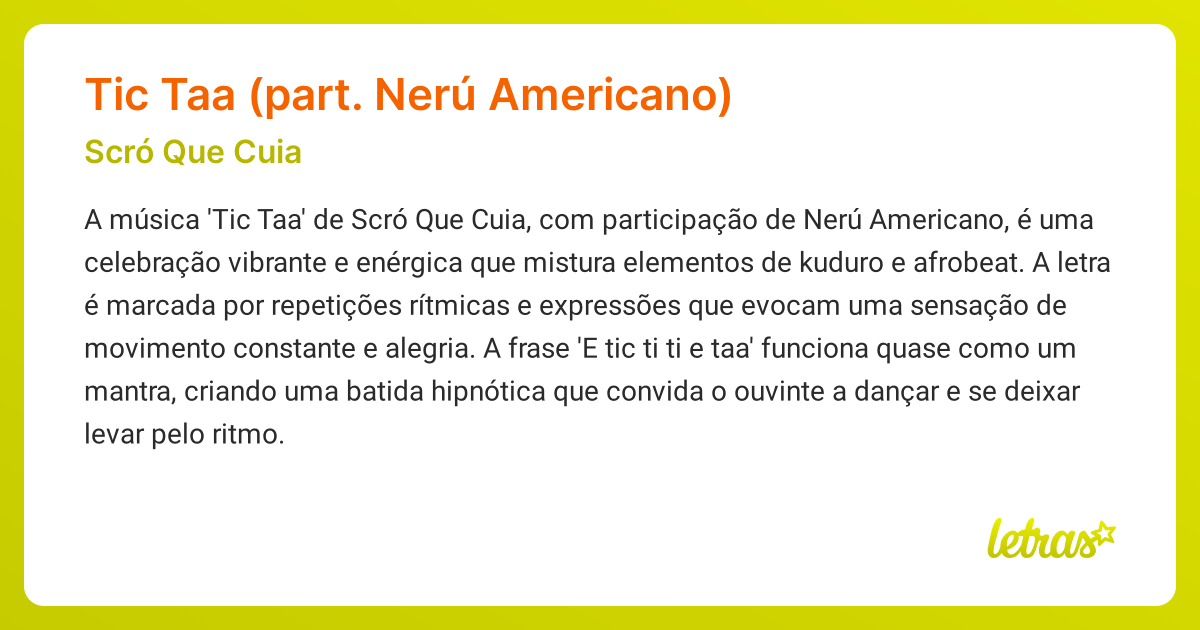 Significado da música Tic Taa (part. Nerú Americano) (Scró Que Cuia ...
