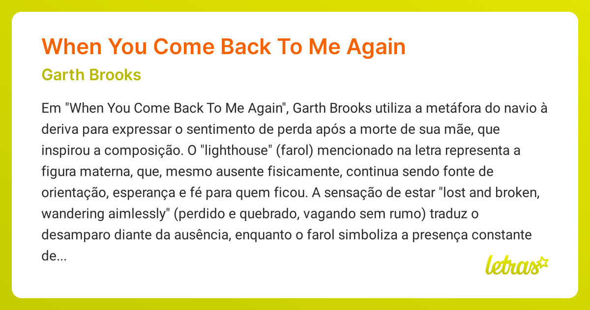 Significado da música WHEN YOU COME BACK TO ME AGAIN (Garth Brooks ...