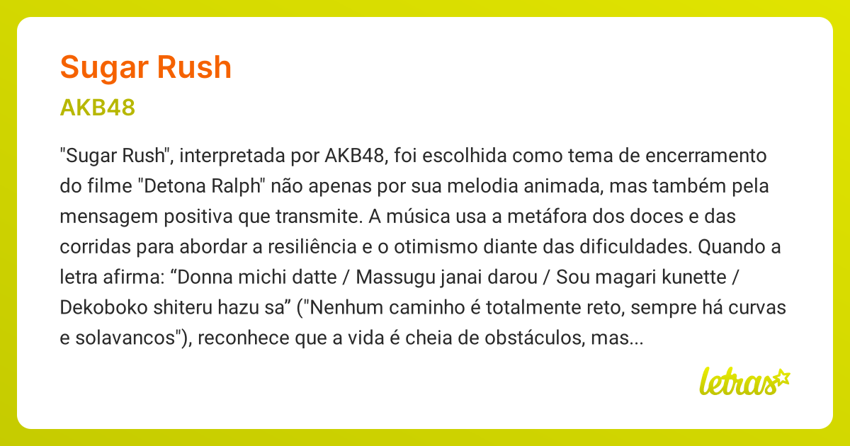 Significado da música SUGAR RUSH (AKB48) - LETRAS.MUS.BR