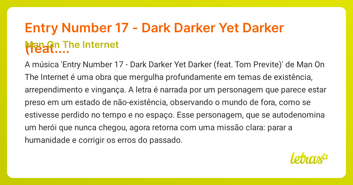 Significado da música Entry Number 17 - Dark Darker Yet Darker (feat ...