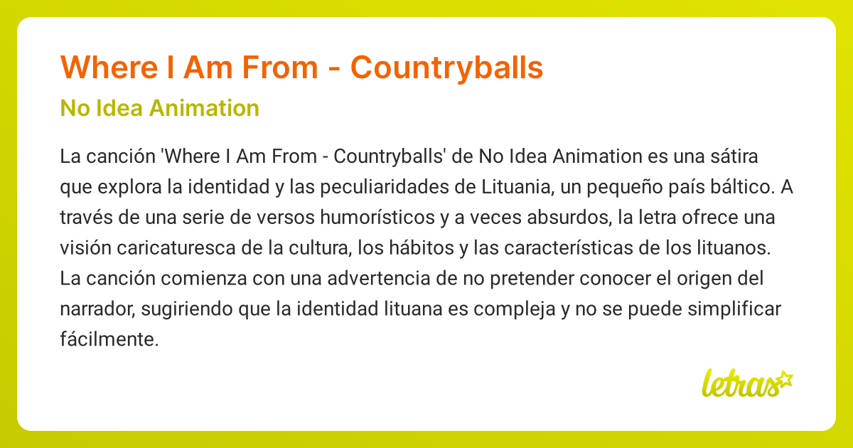 Significado de la canción WHERE I AM FROM - COUNTRYBALLS (No Idea ...