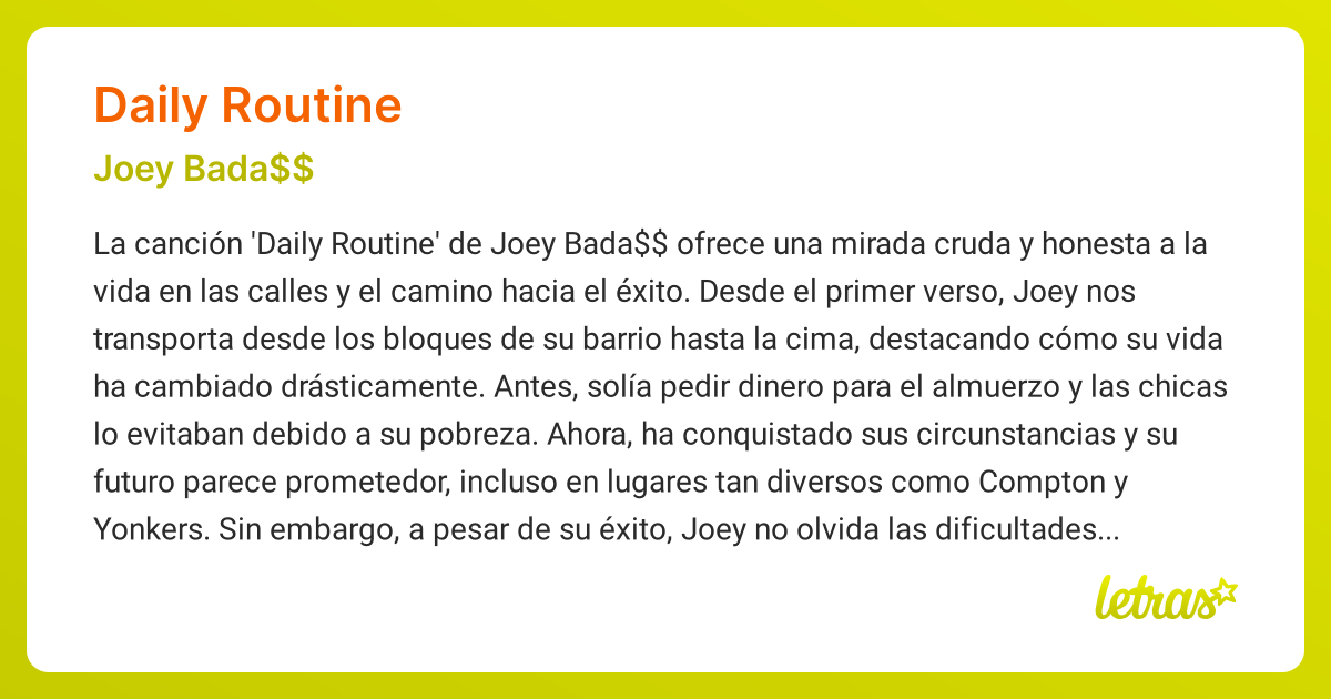 Significado de la canción DAILY ROUTINE (Joey Bada$$) - LETRAS.COM