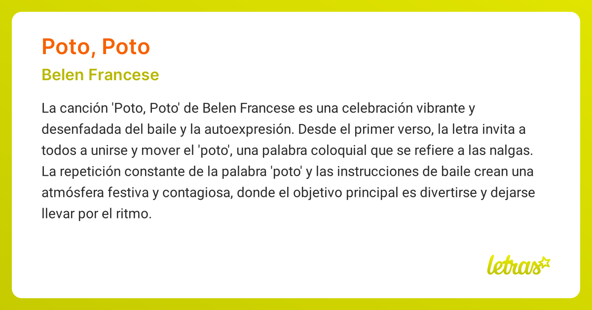 Significado de la canción POTO, POTO (Belen Francese) - LETRAS.COM