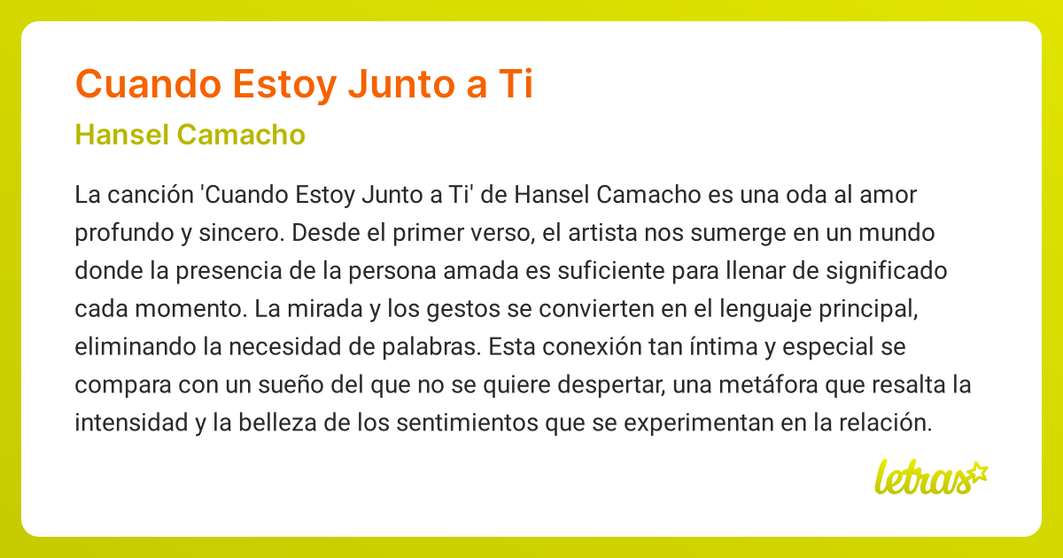 Significado de la canción CUANDO ESTOY JUNTO A TI (Hansel Camacho ...