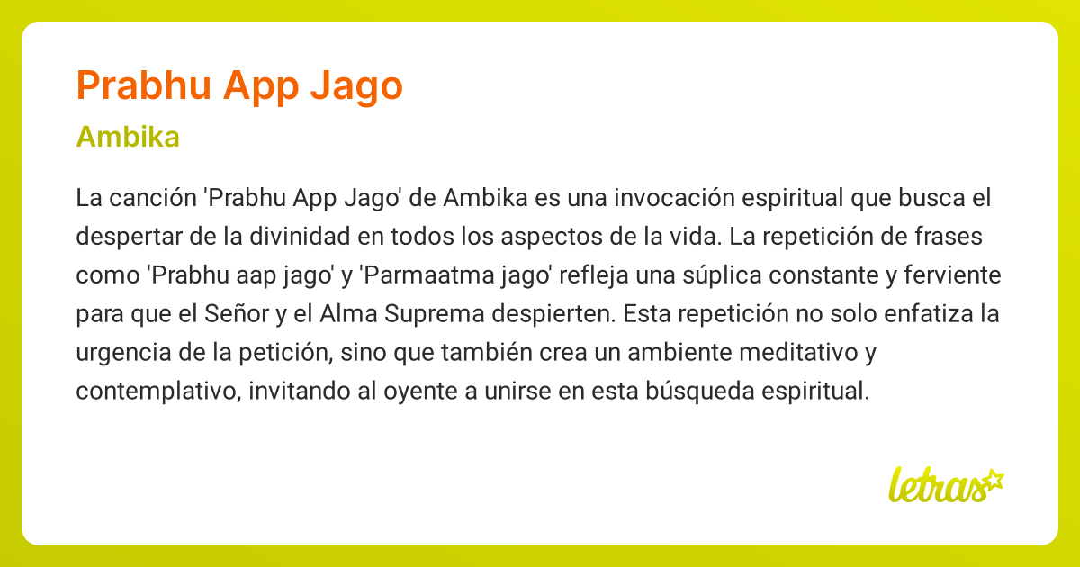 Significado de la canción PRABHU APP JAGO (Ambika) - LETRAS.COM