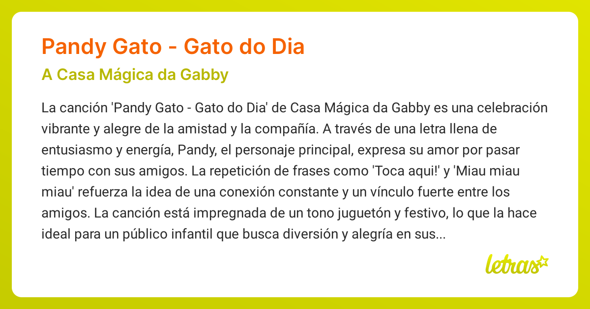 Significado de la canción PANDY GATO - GATO DO DIA (A Casa Mágica da ...