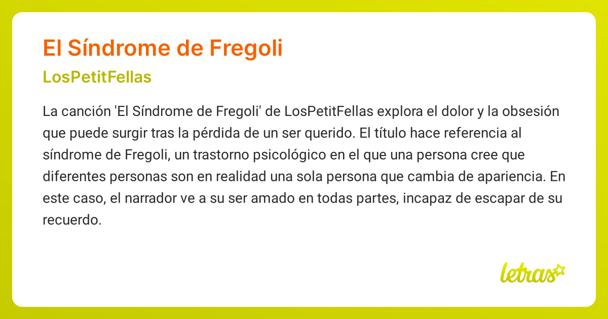 Significado de la canción EL SÍNDROME DE FREGOLI (LosPetitFellas ...
