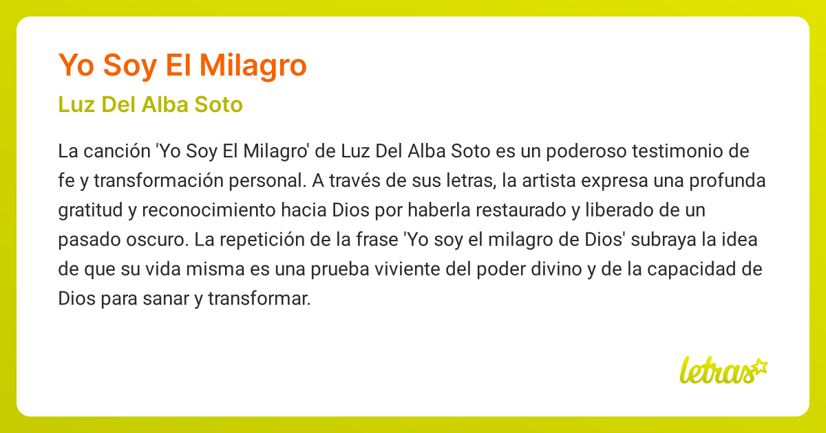 Significado de la canción YO SOY EL MILAGRO (Luz Del Alba Soto ...