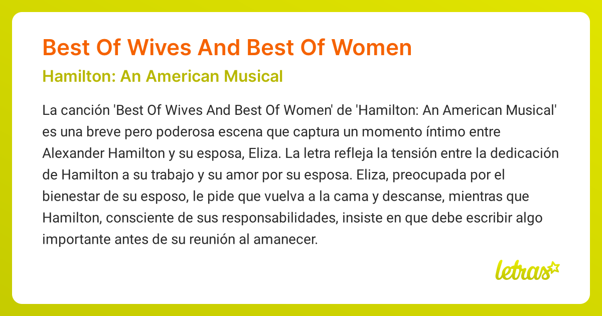 Significado de la canción Best Of Wives And Best Of Women (Hamilton: An ...