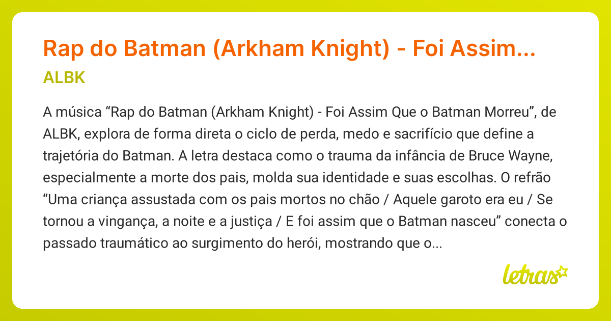 Significado da música Rap do Batman (Arkham Knight) - Foi Assim Que o ...