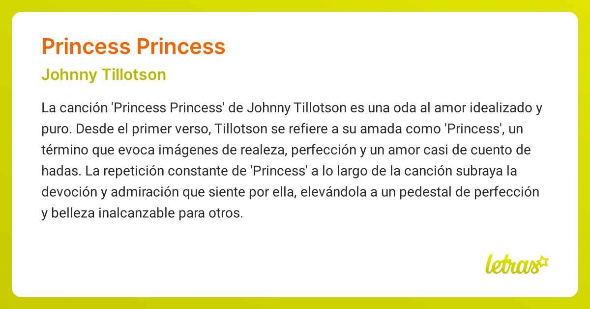 Significado de la canción PRINCESS PRINCESS (Johnny Tillotson) - LETRAS.COM