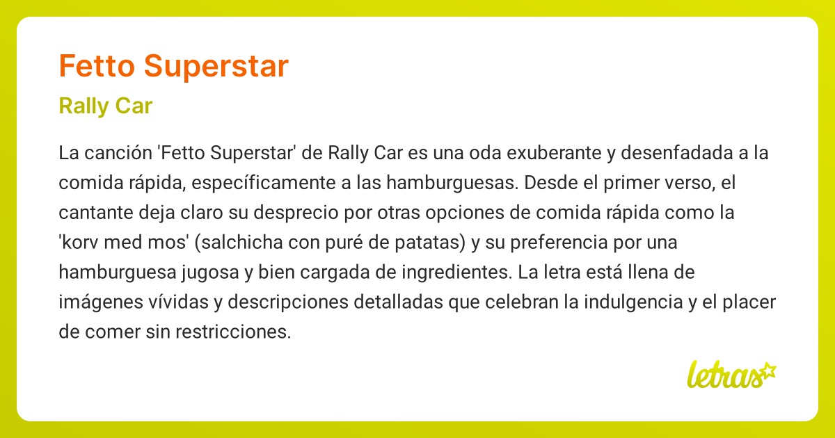 Significado de la canción FETTO SUPERSTAR (Rally Car) - LETRAS.COM