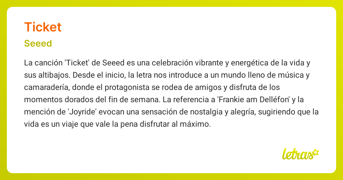 Significado de la canción TICKET (Seeed) - LETRAS.COM