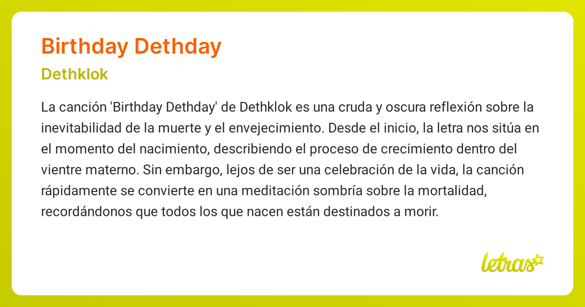 Significado de la canción BIRTHDAY DETHDAY (Dethklok) - LETRAS.COM
