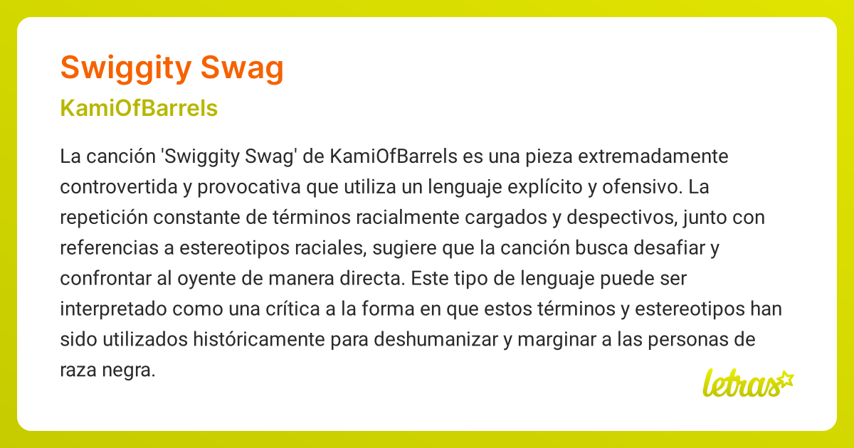Significado de la canción SWIGGITY SWAG (KamiOfBarrels) - LETRAS.COM