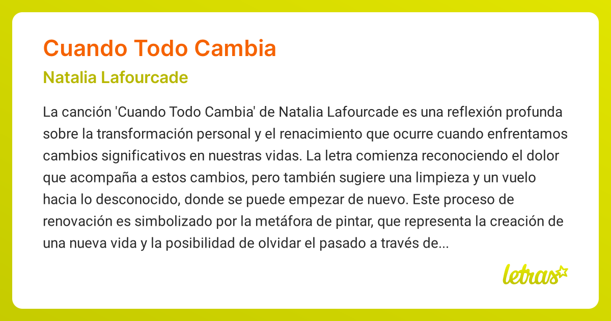 Significado de la canción CUANDO TODO CAMBIA (Natalia Lafourcade ...