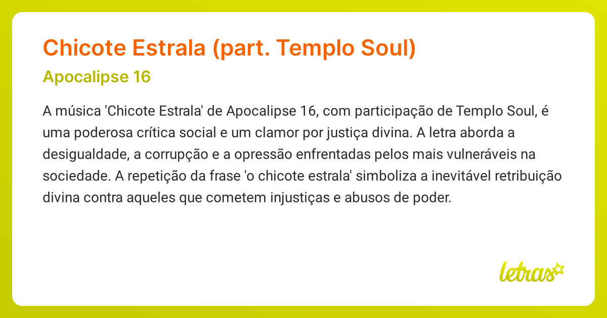 Significado da música Chicote Estrala (part. Templo Soul) (Apocalipse ...