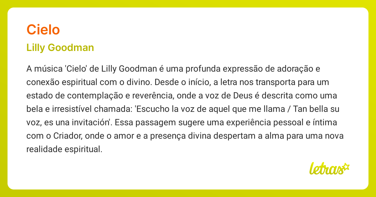 Significado da música CIELO (Lilly Goodman) - LETRAS.MUS.BR