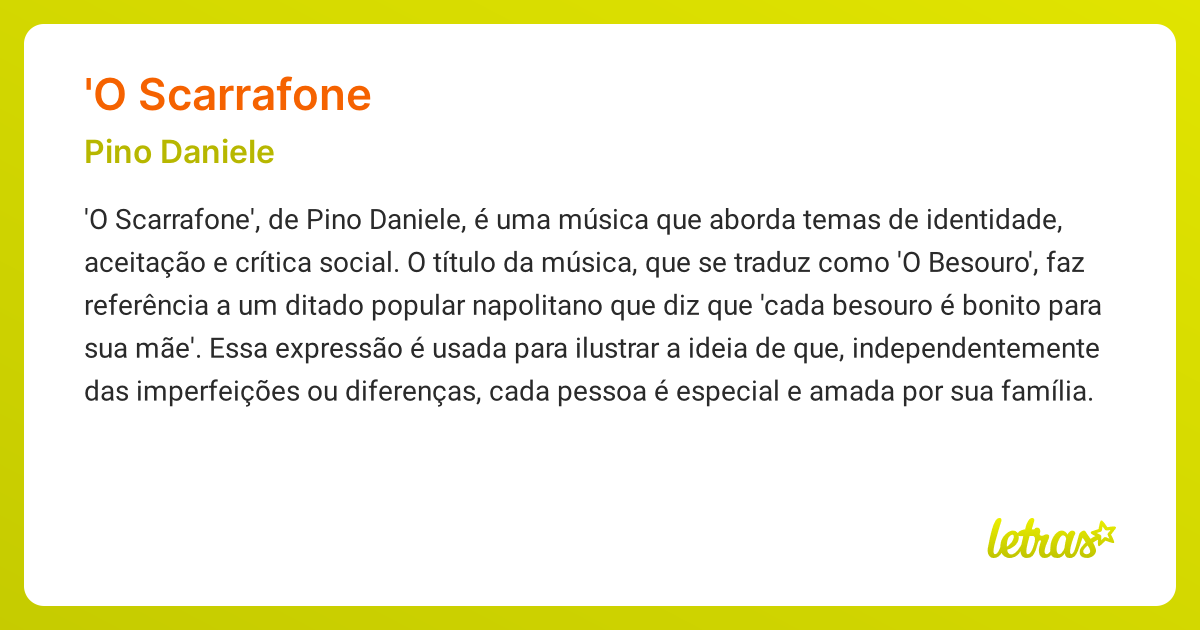 Significado da música 'O SCARRAFONE (Pino Daniele) - LETRAS.MUS.BR