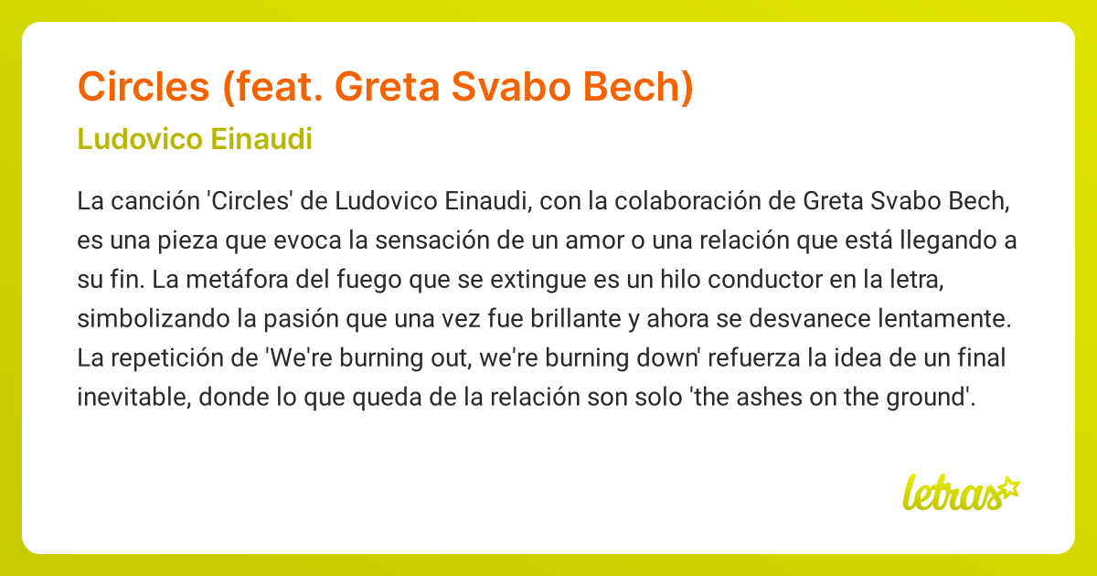 Significado de la canción Circles (feat. Greta Svabo Bech) (Ludovico ...