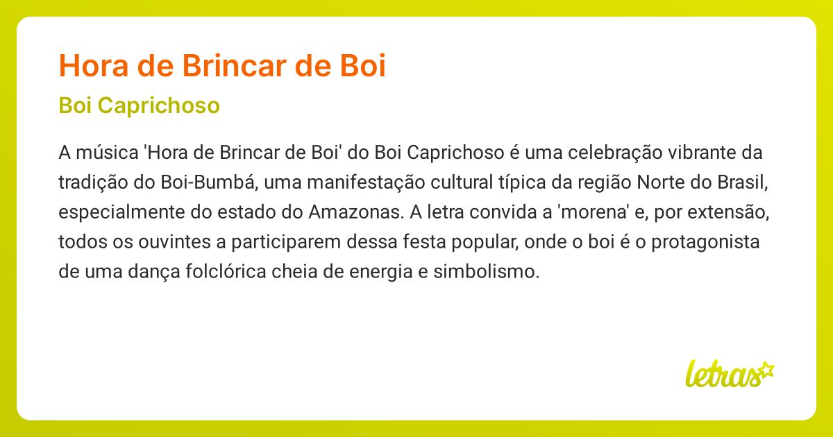 Significado da música HORA DE BRINCAR DE BOI (Boi Caprichoso) - LETRAS ...