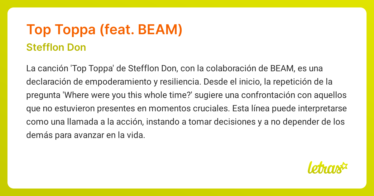 Significado de la canción TOP TOPPA (FEAT. BEAM) (Stefflon Don ...