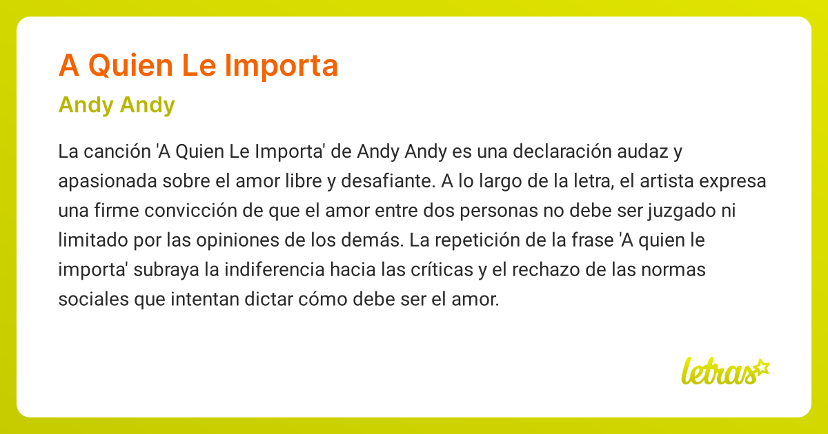 Significado de la canción A QUIEN LE IMPORTA (Andy Andy) - LETRAS.COM