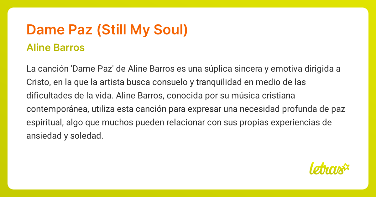 Significado de la canción DAME PAZ (STILL MY SOUL) (Aline Barros ...