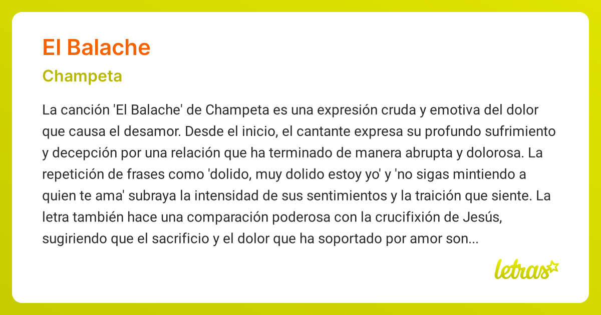 Significado de la canción EL BALACHE (Champeta) - LETRAS.COM