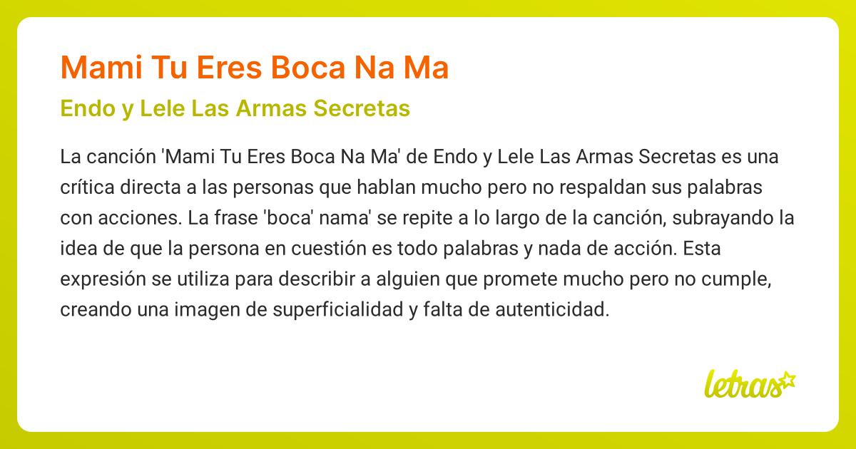 Significado de la canción MAMI TU ERES BOCA NA MA (Endo y Lele Las ...
