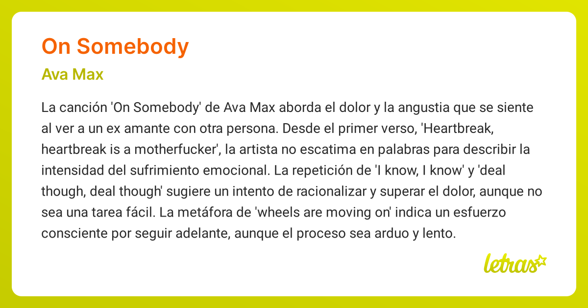 Significado de la canción ON SOMEBODY (Ava Max) - LETRAS.COM