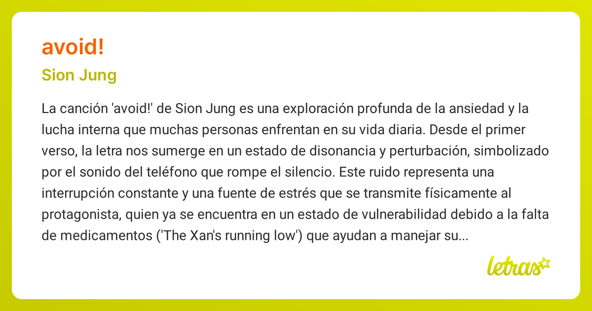 Significado de la canción AVOID! (Sion Jung) - LETRAS.COM