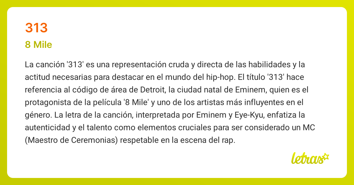 Significado de la canción 313 (8 Mile) - LETRAS.COM