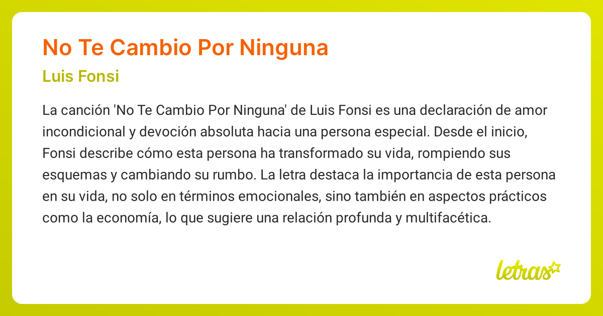 Significado de la canción NO TE CAMBIO POR NINGUNA (Luis Fonsi ...