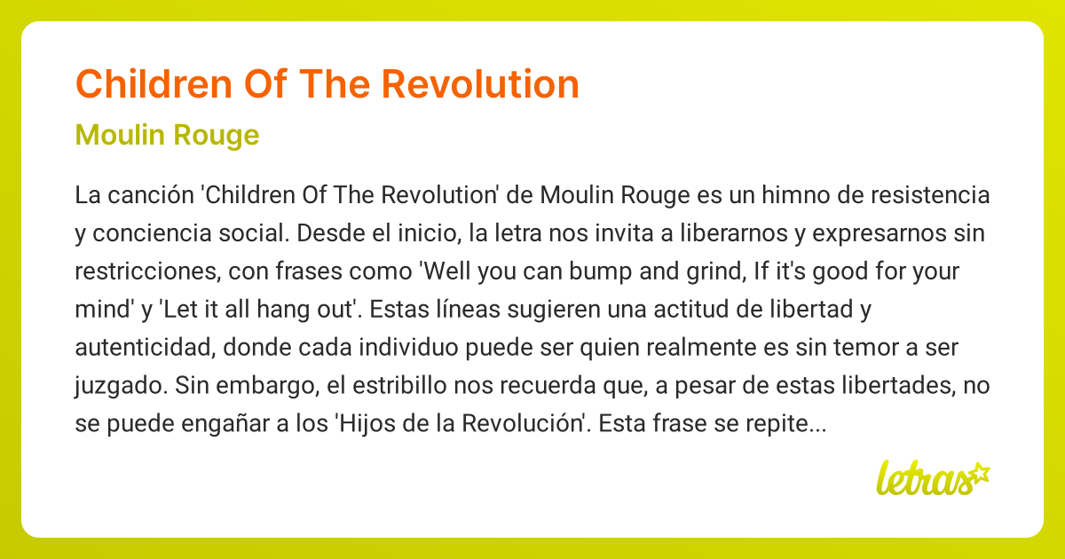 Significado de la canción CHILDREN OF THE REVOLUTION (Moulin Rouge ...