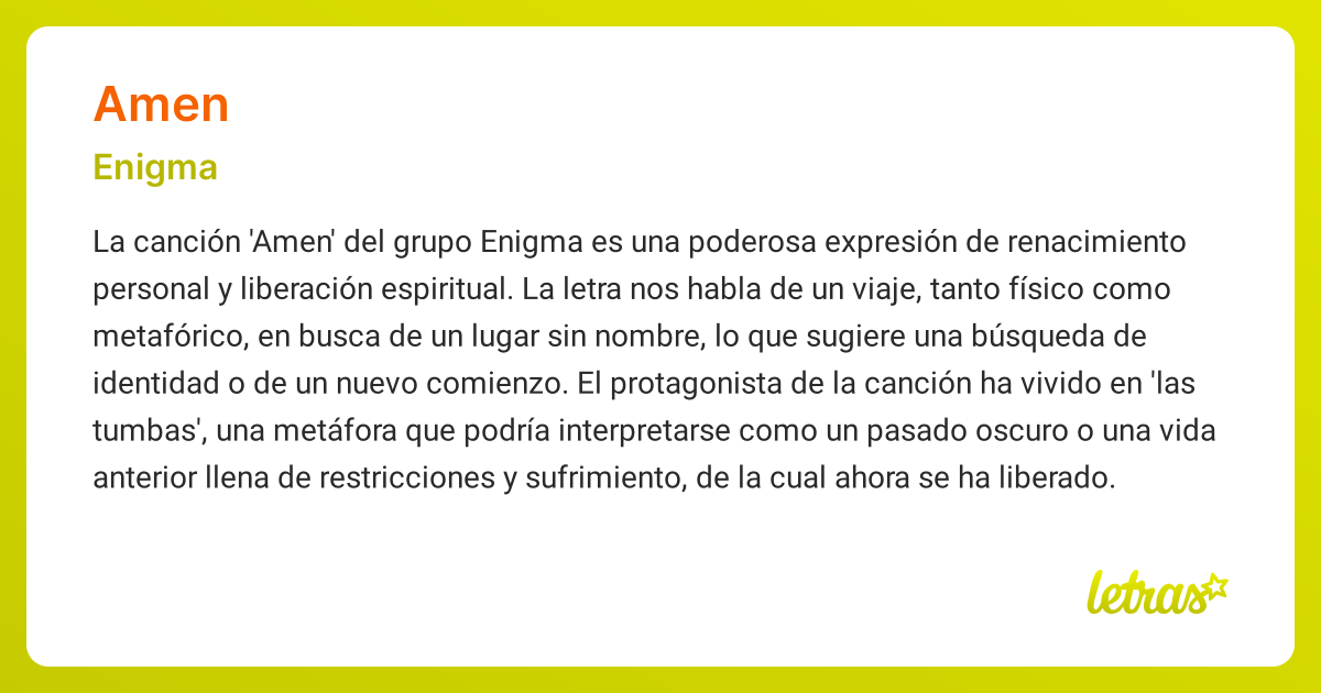 Significado de la canción AMEN (Enigma) - LETRAS.COM