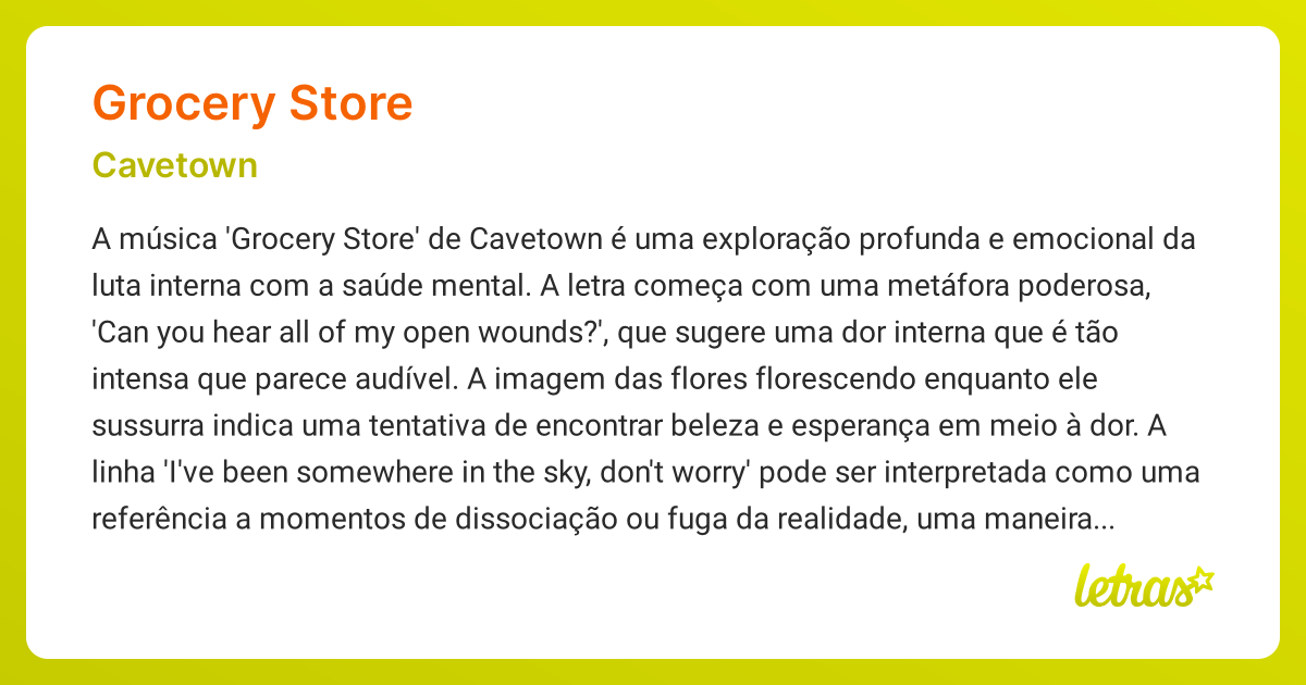 Significado da música GROCERY STORE (Cavetown) - LETRAS.MUS.BR