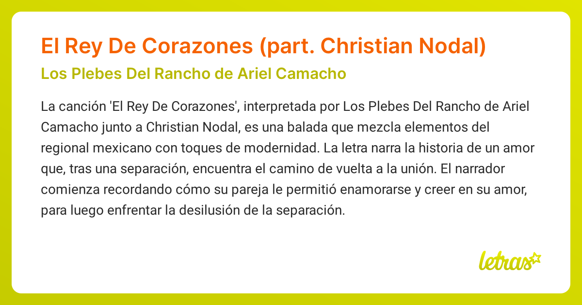 Significado de la canción El Rey De Corazones (part. Christian Nodal ...