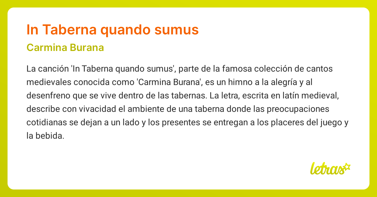 Significado de la canción IN TABERNA QUANDO SUMUS (Carmina Burana ...
