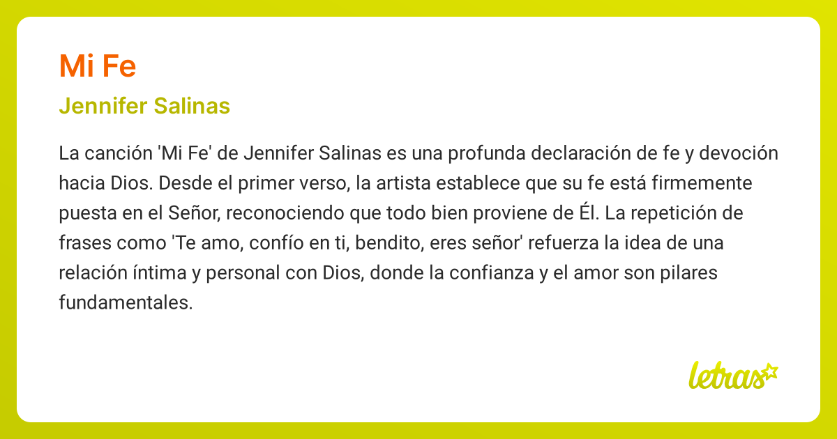 Significado de la canción MI FE (Jennifer Salinas) - LETRAS.COM