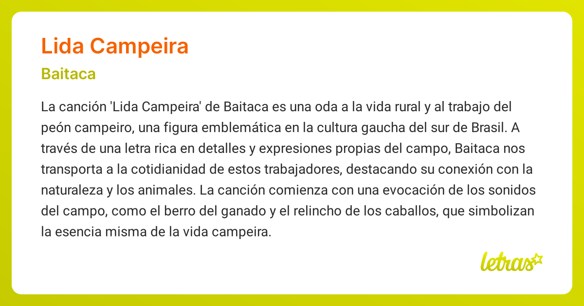 Significado de la canción LIDA CAMPEIRA (Baitaca) - LETRAS.COM