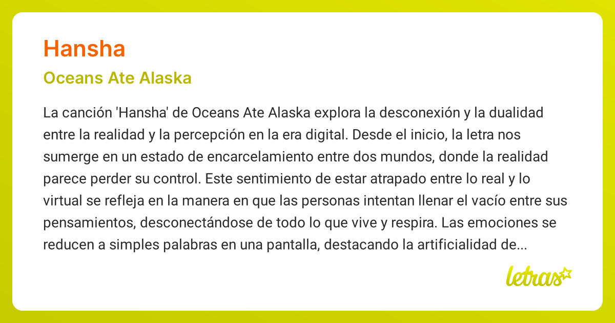Significado de la canción HANSHA (Oceans Ate Alaska) - LETRAS.COM