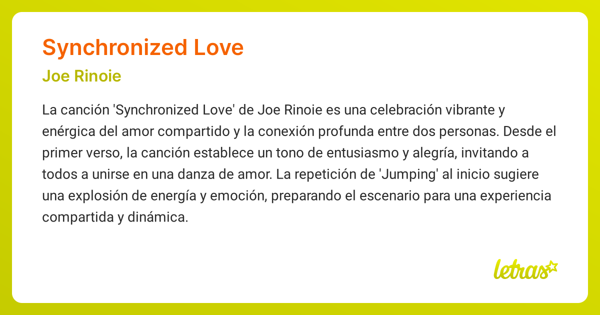 Significado de la canción SYNCHRONIZED LOVE (Joe Rinoie) - LETRAS.COM