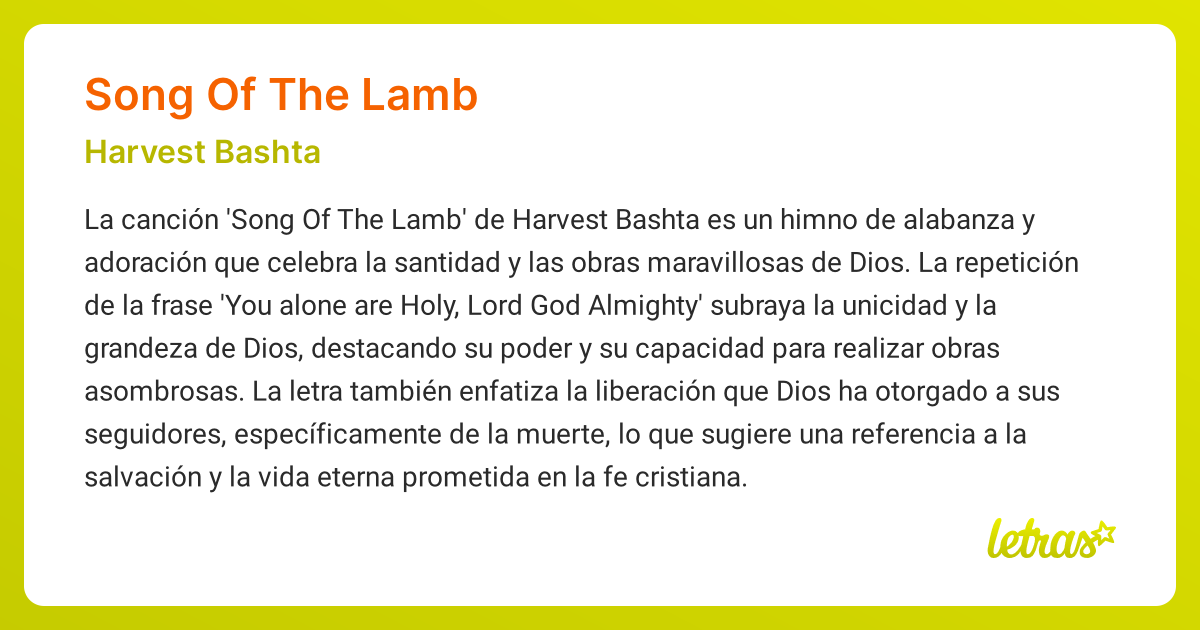 Significado de la canción SONG OF THE LAMB (Harvest Bashta) - LETRAS.COM