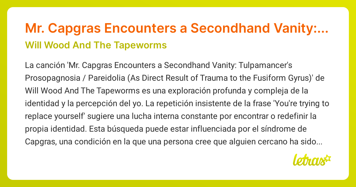 Significado de la canción Mr. Capgras Encounters a Secondhand Vanity ...