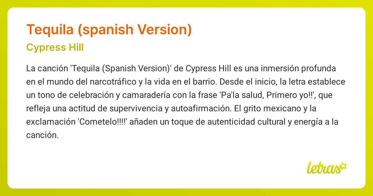 Significado de la canción TEQUILA (SPANISH VERSION) (Cypress Hill ...